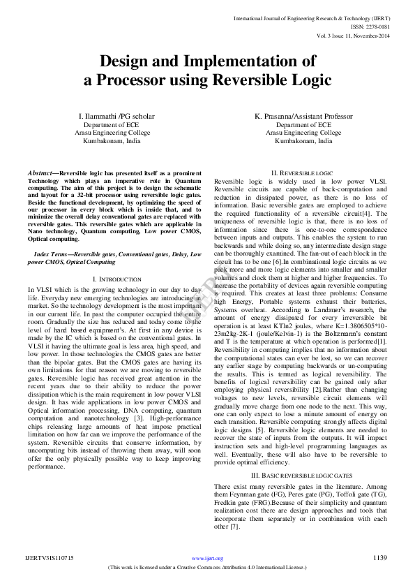 (PDF) IJERT-Design and Implementation of a Processor using Reversible Logic | IJERT Journal ...