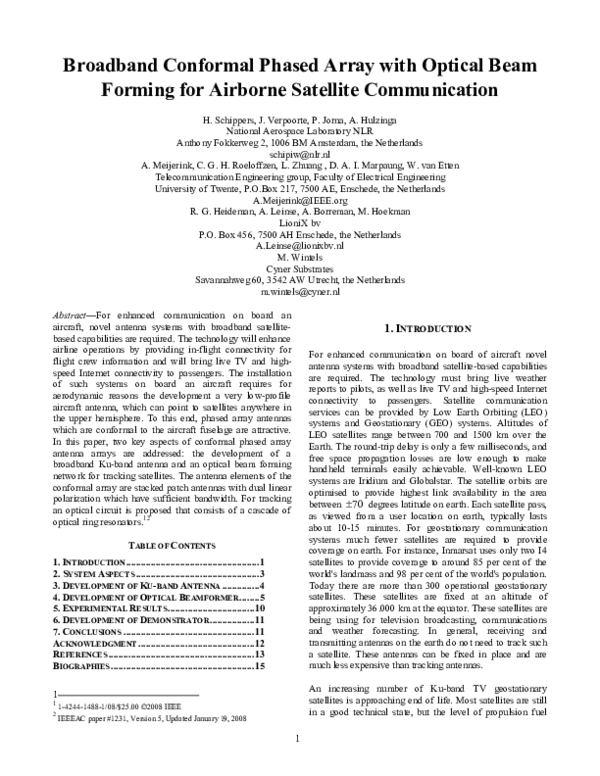 (PDF) Broadband Conformal Phased Array with Optical Beam Forming for Airborne Satellite ...