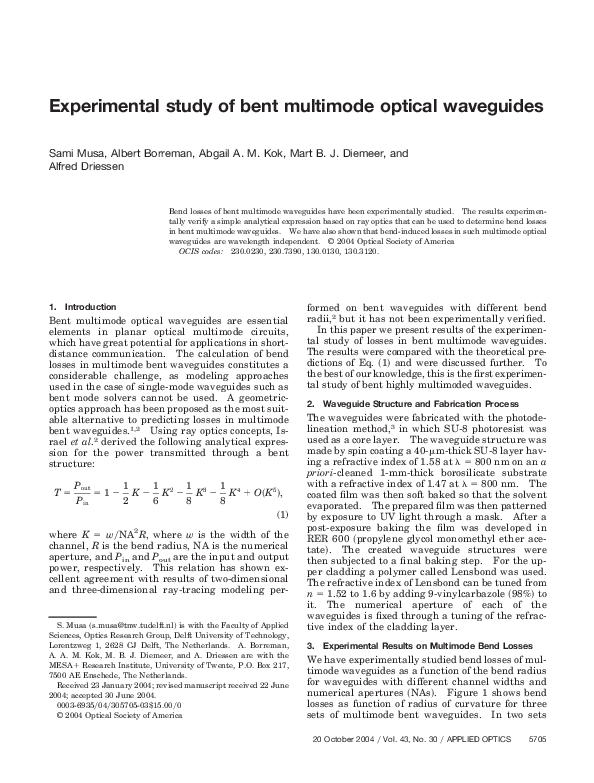 (PDF) Experimental Study of Bent Multimode Optical Waveguides