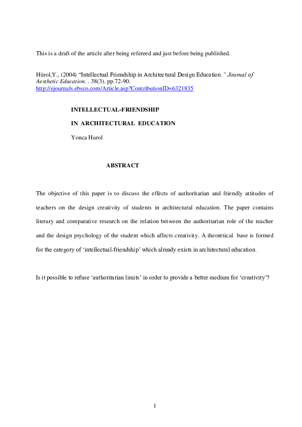 (PDF) Intellectual Friendship in Architectural Design Education