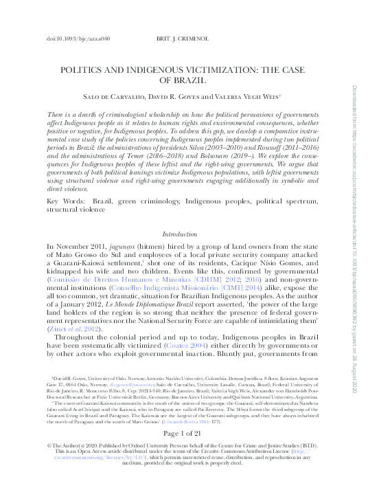 Politics and Indigenous Victimization: The Case of Brazil