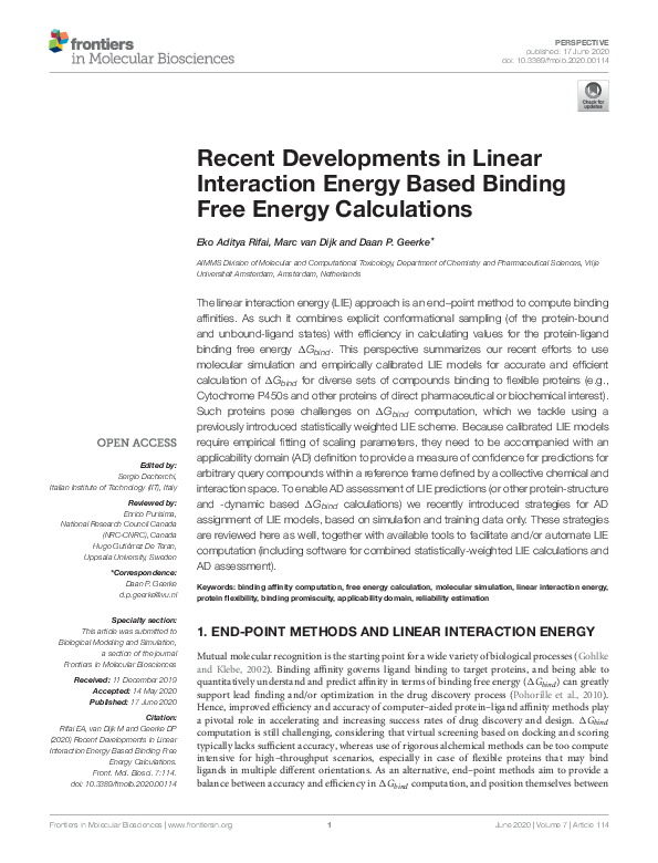 (PDF) Recent Developments in Linear Interaction Energy Based Binding Free Energy Calculations