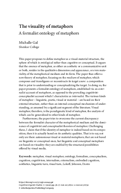Pdf The Visuality Of Metaphors A Formalist Ontology Of Metaphors In Visual Metaphors