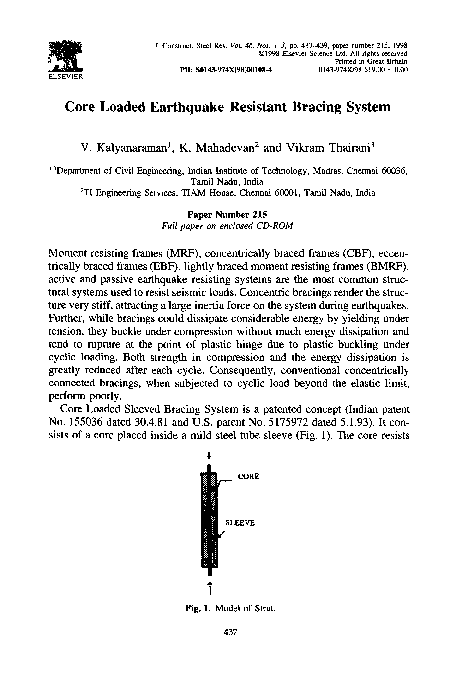 (PDF) Core loaded earthquake resistant bracing system