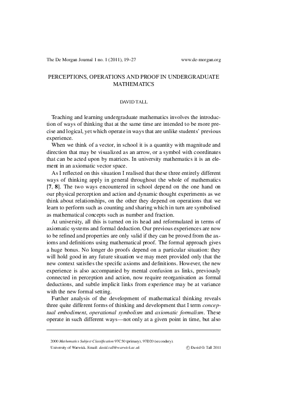 (PDF) David Tall: Perceptions, Operations and Proof in Undergraduate ...