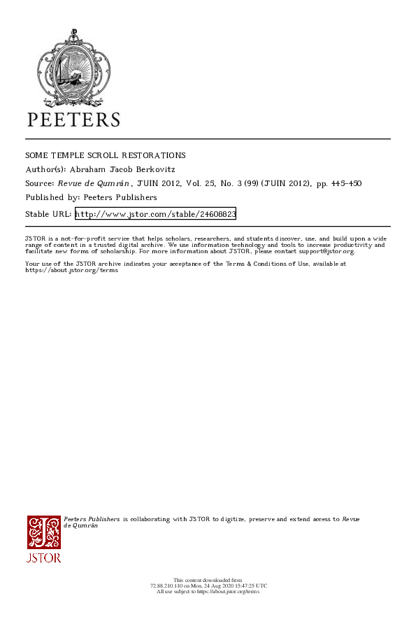 (PDF) Some Temple Scroll Restorations