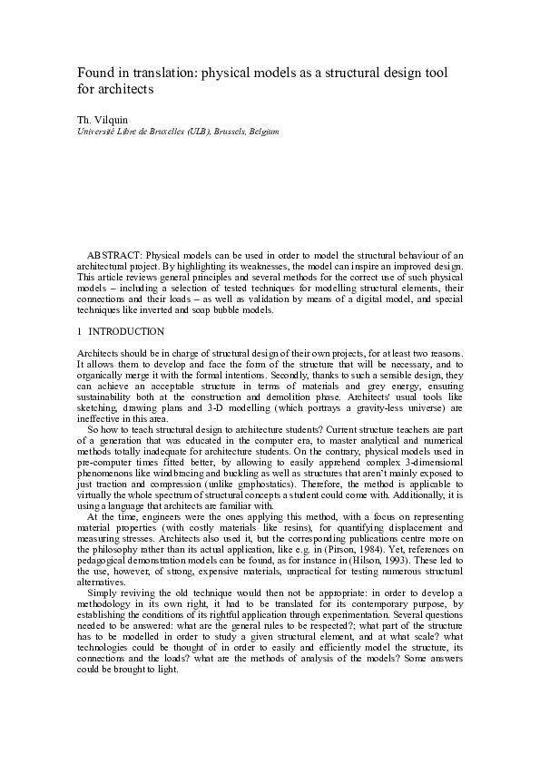 (PDF) Found in translation: physical models as a structural design tool ...
