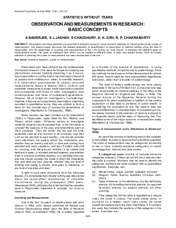 (PDF) STATISTICS WITHOUT TEARS OBSERVATION AND MEASUREMENTS IN RESEARCH ...