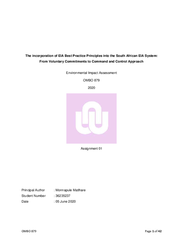 (PDF) The incorporation of EIA Best Practice Principles into the South ...