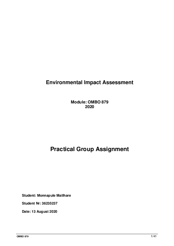 (PDF) Environmental Impact Assessment Practical Group Assignment