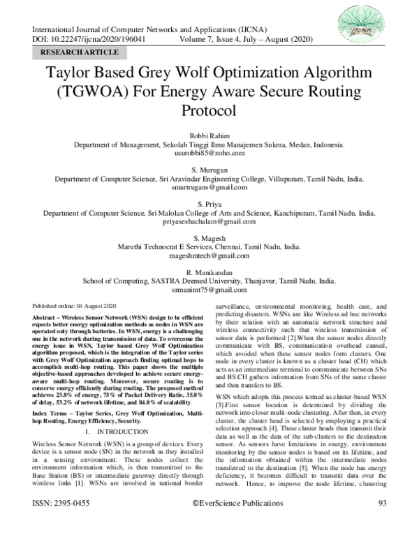 (PDF) Taylor Based Grey Wolf Optimization Algorithm (TGWOA) For Energy Aware Secure Routing ...