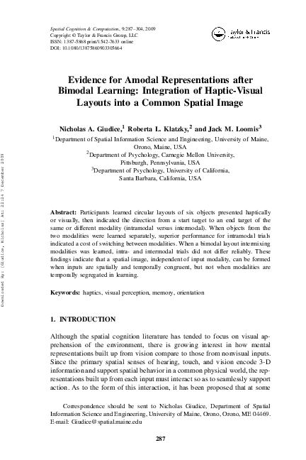 (PDF) Evidence for Amodal Representations after Bimodal Learning ... (PDF) Evidence for Amodal Representations after Bimodal Learning ...