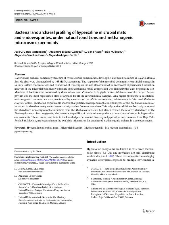(PDF) Bacterial and archaeal profiling of hypersaline microbial mats ...