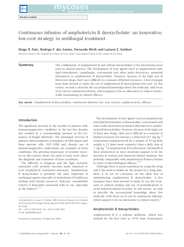 (PDF) Continuous infusion of amphotericin B deoxycholate: an innovative ...