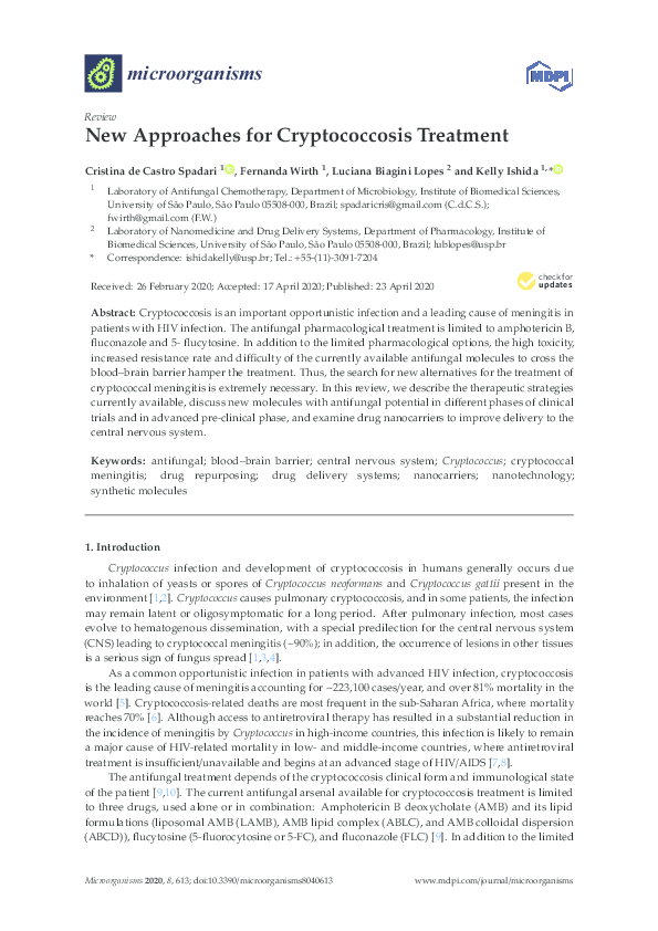 (PDF) microorganisms New Approaches for Cryptococcosis Treatment