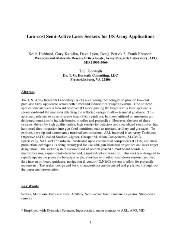 (PDF) Low-cost Semi-Active Laser Seekers for US Army Applications