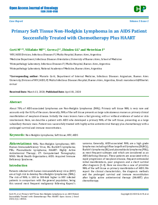 (PDF) Primary Soft Tissue Non-Hodgkin Lymphoma in an AIDS Patient ...