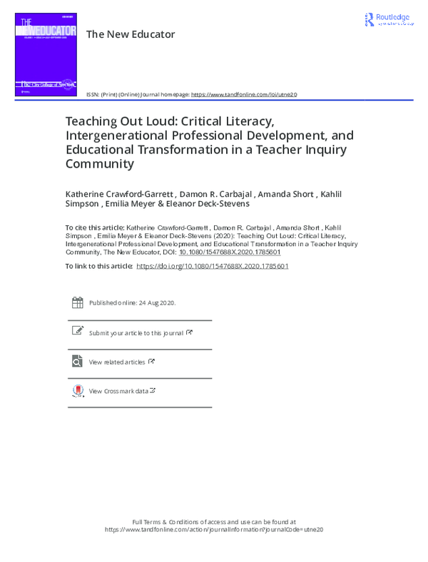 (PDF) Teaching Out Loud: Critical Literacy, Intergenerational ...