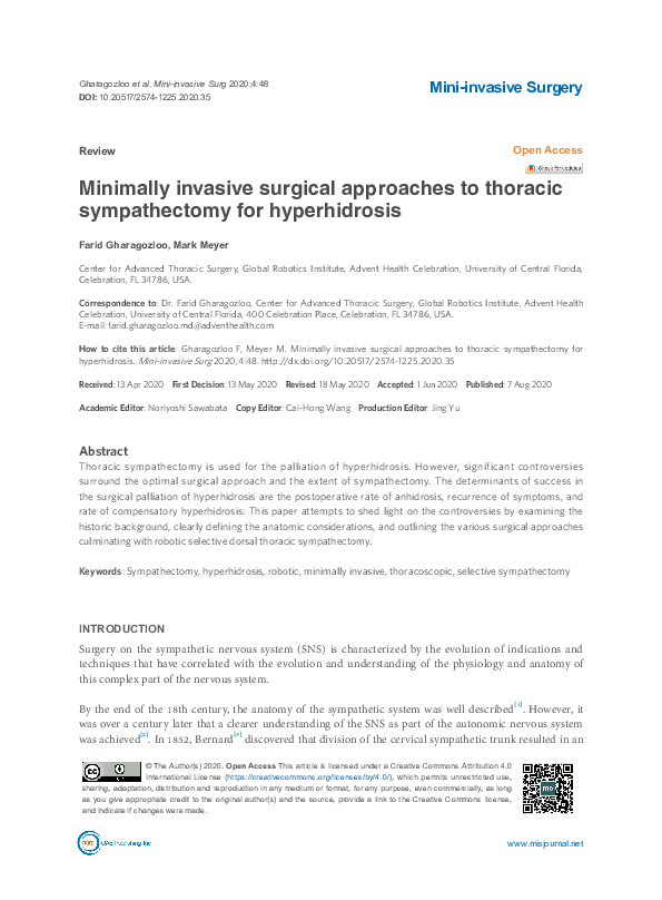 (PDF) Minimally invasive surgical approaches to thoracic sympathectomy ...