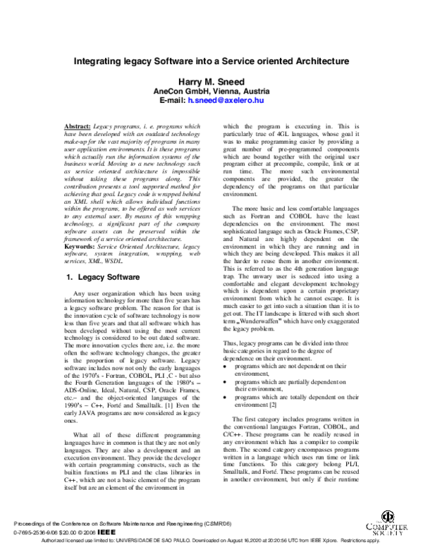 Pdf Integrating Legacy Software Into A Service Oriented Architecture