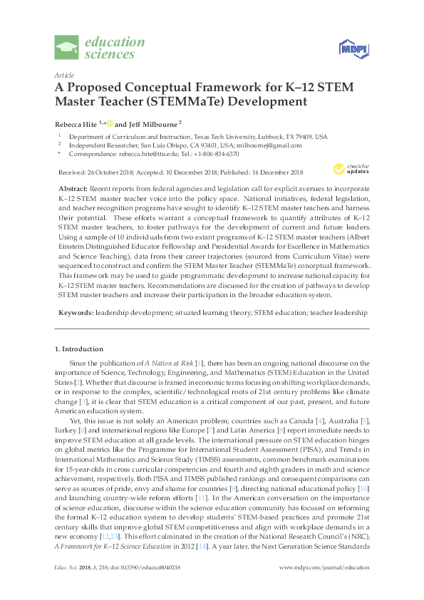 (PDF) A Proposed Conceptual Framework for K-12 STEM Master Teacher ...