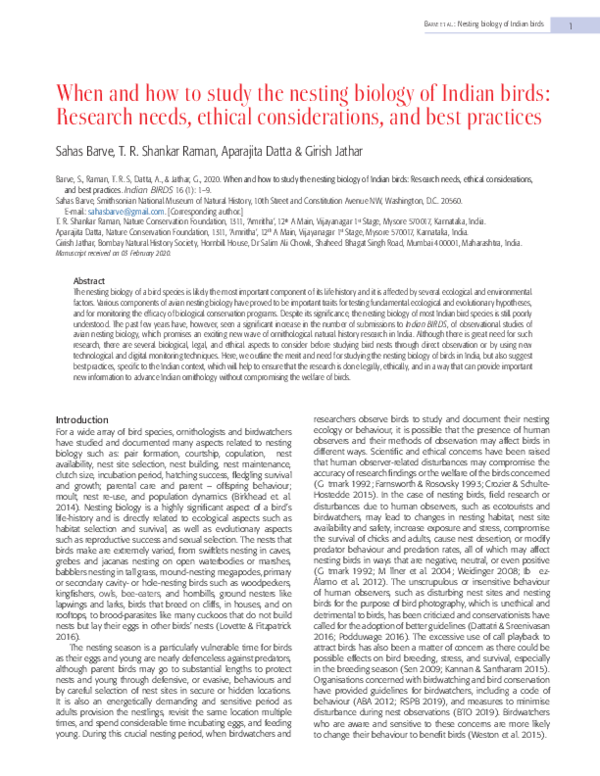 (PDF) When and how to study the nesting biology of Indian birds ...