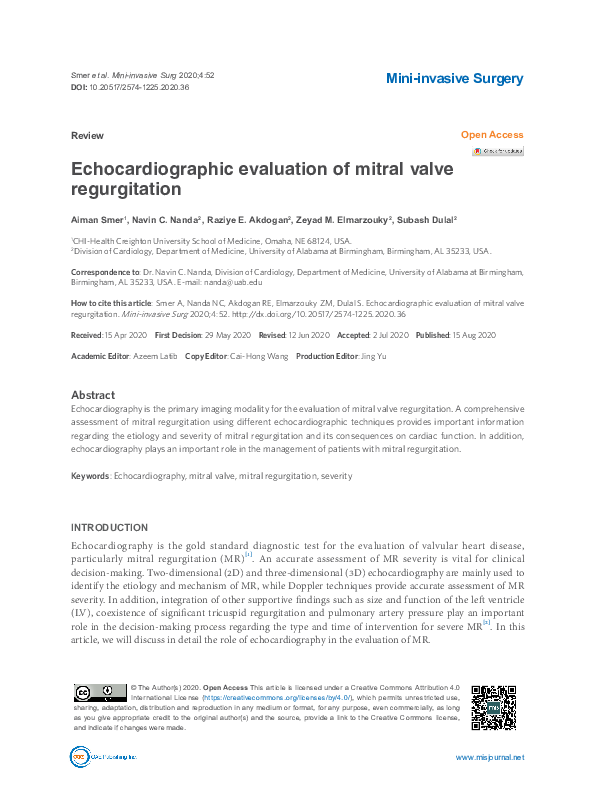 (PDF) Echocardiographic evaluation of mitral valve regurgitation