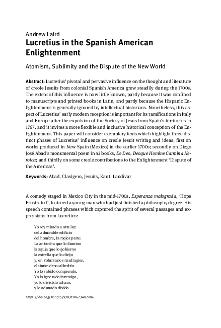 (PDF) Lucretius in the Spanish American Enlightenment: Atomism ...