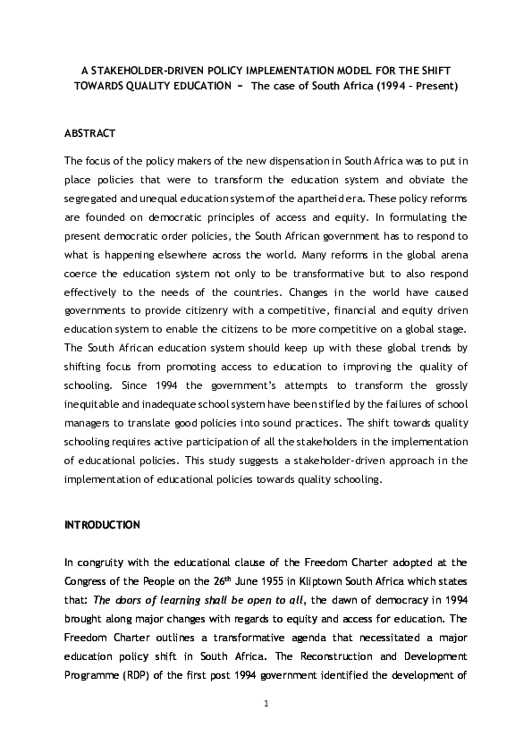 (PDF) A STAKEHOLDER-DRIVEN POLICY IMPLEMENTATION MODEL FOR THE SHIFT ...
