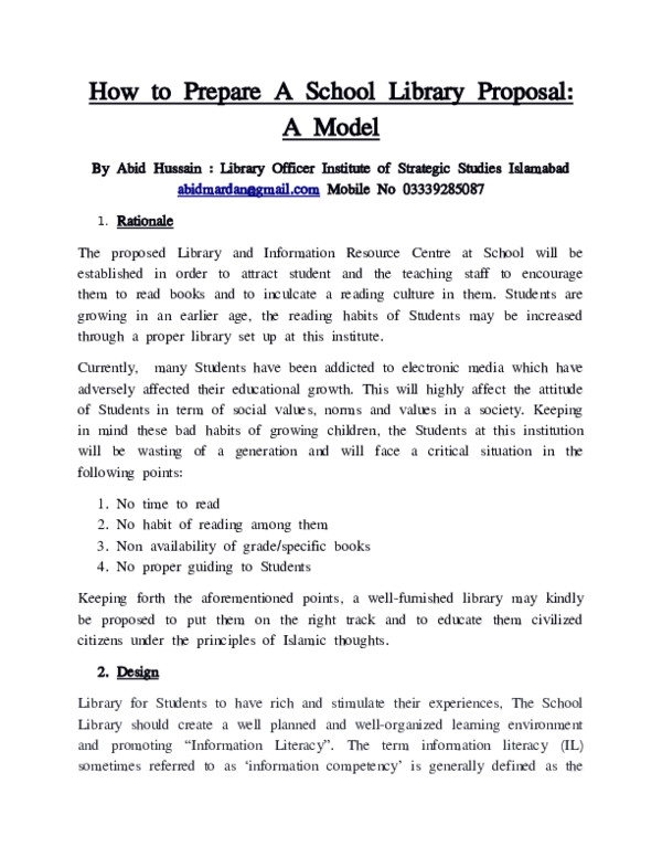 (PDF) How to Prepare A School Library Proposal: A Model