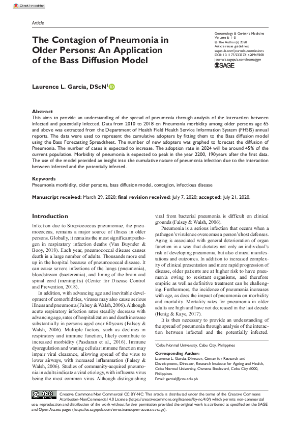 (PDF) The Contagion of Pneumonia in Older Persons: An Application of the Bass Diffusion Model