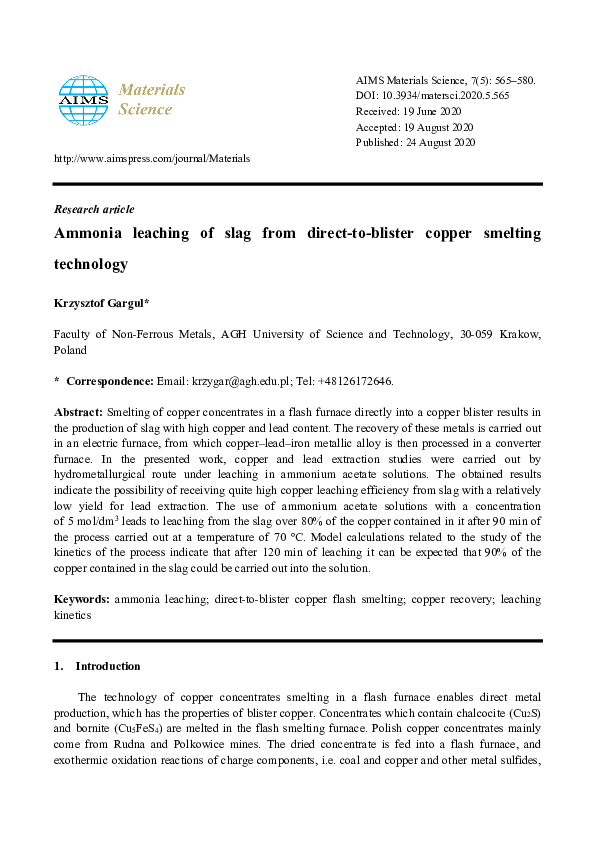 (PDF) Ammonia leaching of slag from direct-to-blister copper smelting ...
