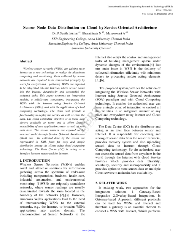 Pdf Ijert Sensor Node Data Distribution On Cloud By Service Oriented Architecture