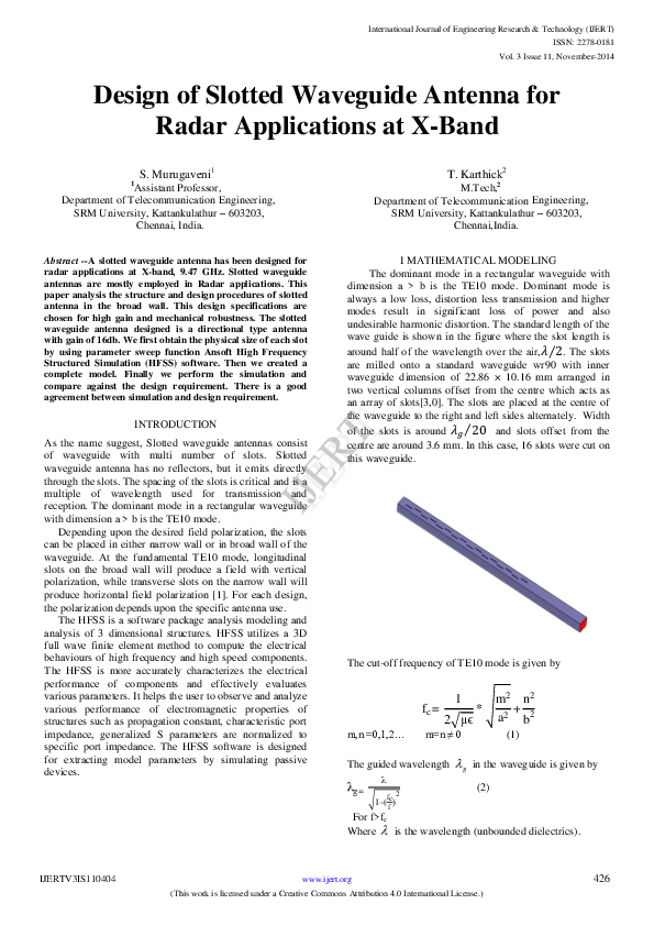 (PDF) IJERT-Design of Slotted Waveguide Antenna for Radar Applications at X-Band