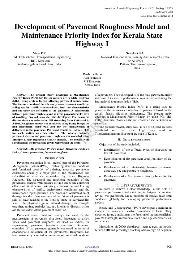 (PDF) IJERT-Development of Pavement Roughness Model and Maintenance ...
