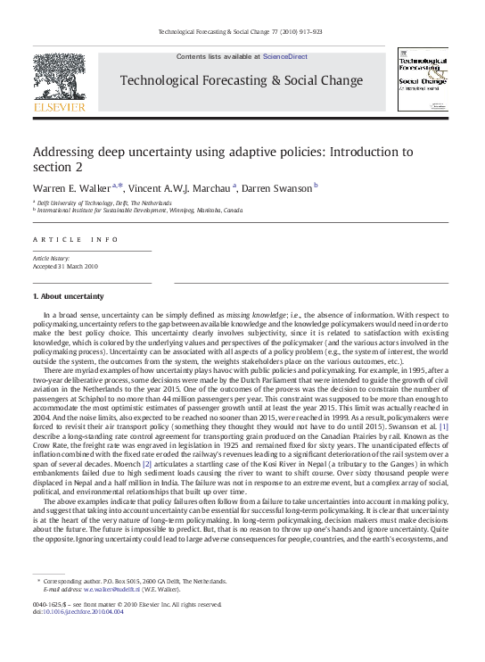 (PDF) Addressing deep uncertainty using adaptive policies: Introduction ...