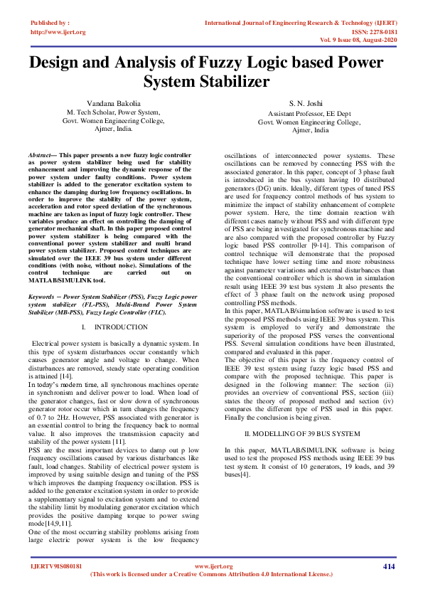 Pdf Ijert Design And Analysis Of Fuzzy Logic Based Power System