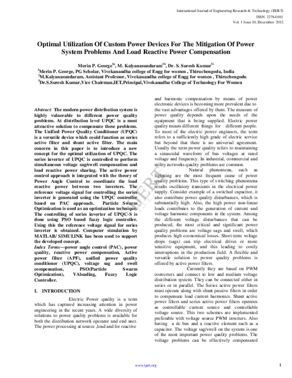 (PDF) IJERT-Optimal Utilization Of Custom Power Devices For The Mitigation Of Power System ...