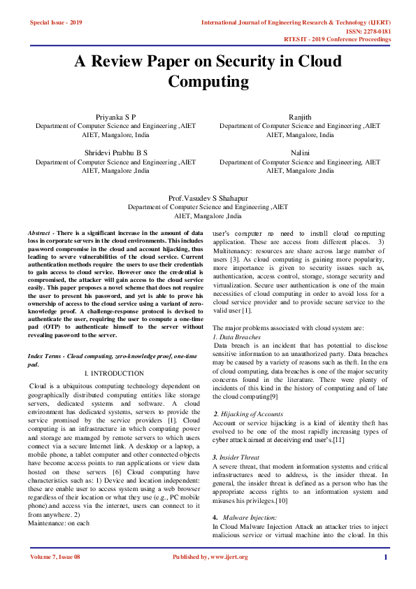 (PDF) IJERT-A Review Paper on Security in Cloud Computing