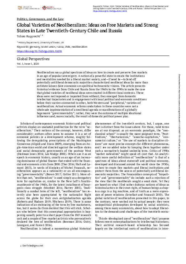 (PDF) Global Varieties of Neoliberalism. Ideas on Free Markets and ...