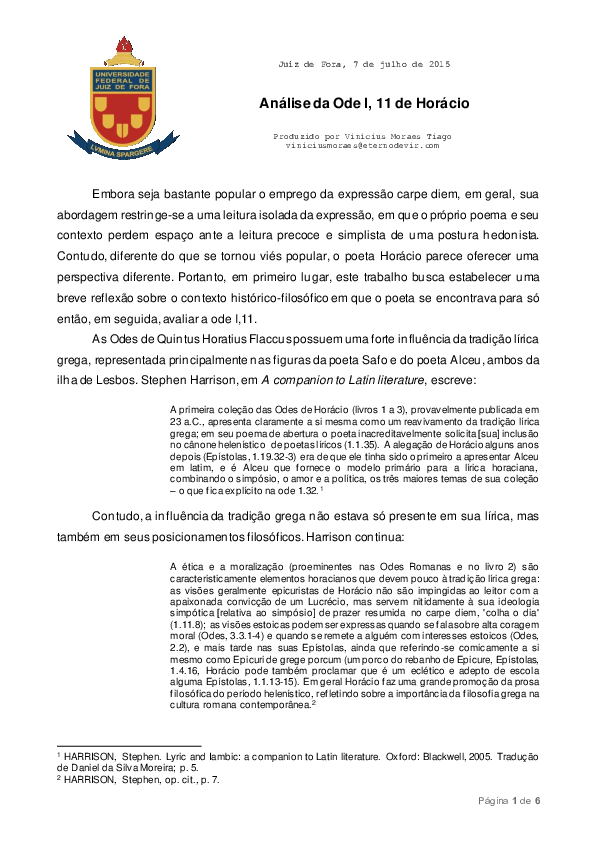 (PDF) Análise da ode I, 11 de Horácio