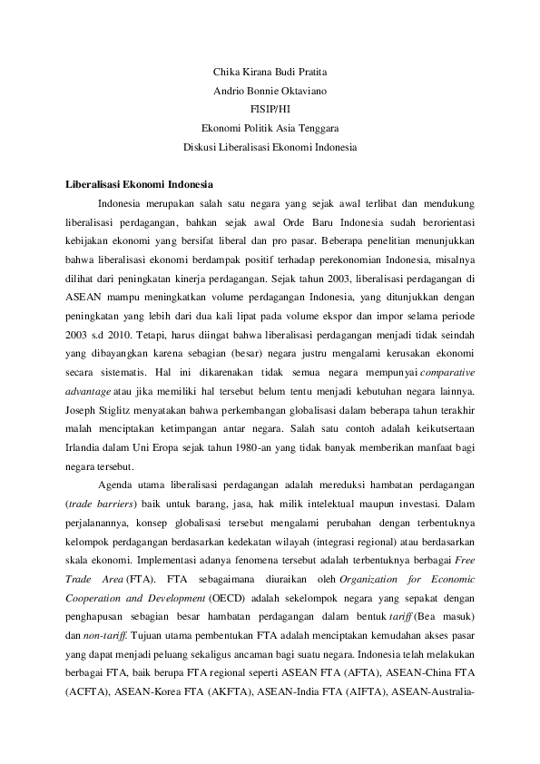 (PDF) Liberalisasi Ekonomi di Indonesia