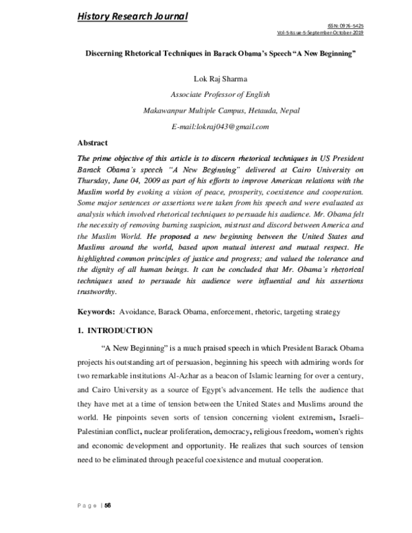 (PDF) Discerning Rhetorical Techniques in Barack Obama's Speech "A New ...