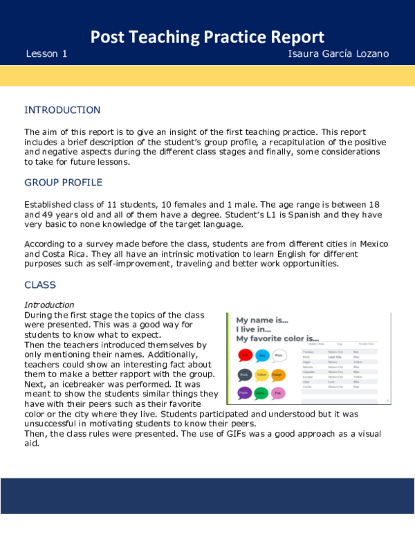 (PDF) Post Teaching Practice Report
