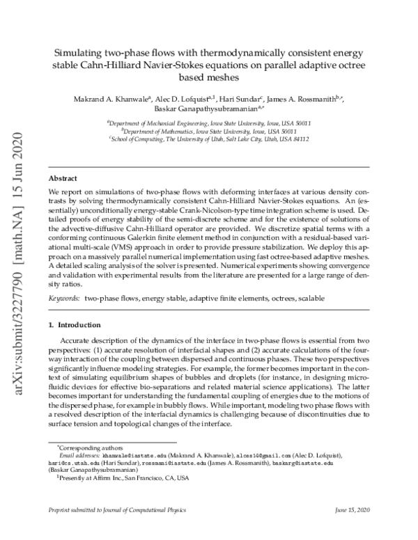 (PDF) Simulating two-phase flows with thermodynamically consistent energy stable Cahn-Hilliard ...