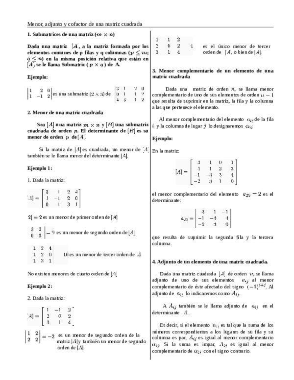 (PDF) Menor, adjunto y cofactor de una matriz