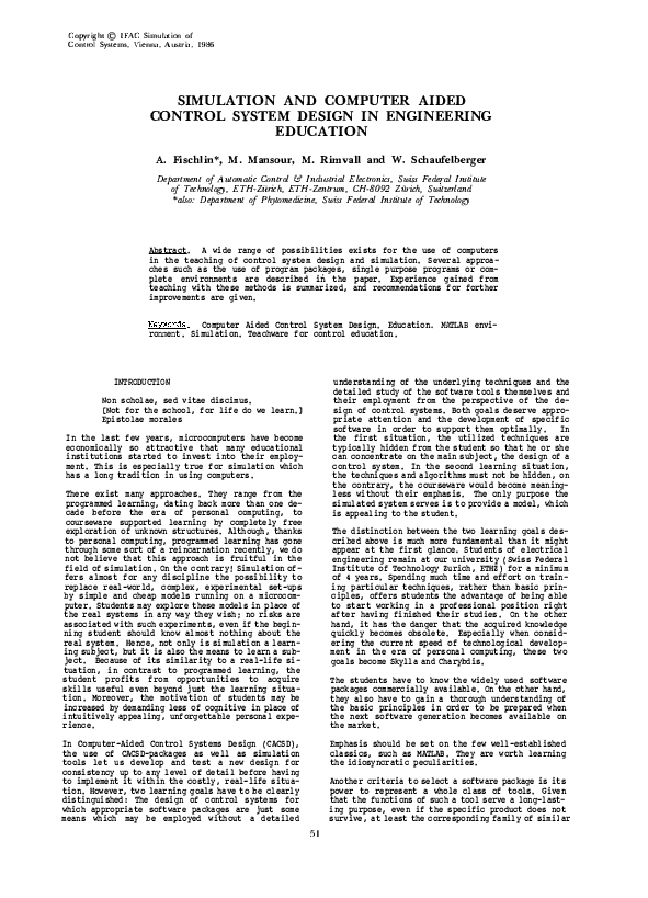 (PDF) Simulation and computer aided control system design in engineering education