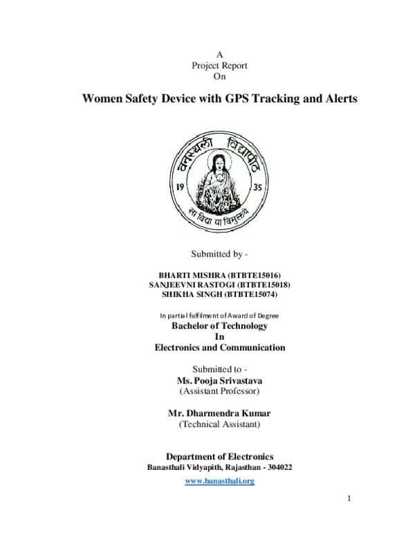 (PDF) A Project Report On Women Safety Device with GPS Tracking and Alerts