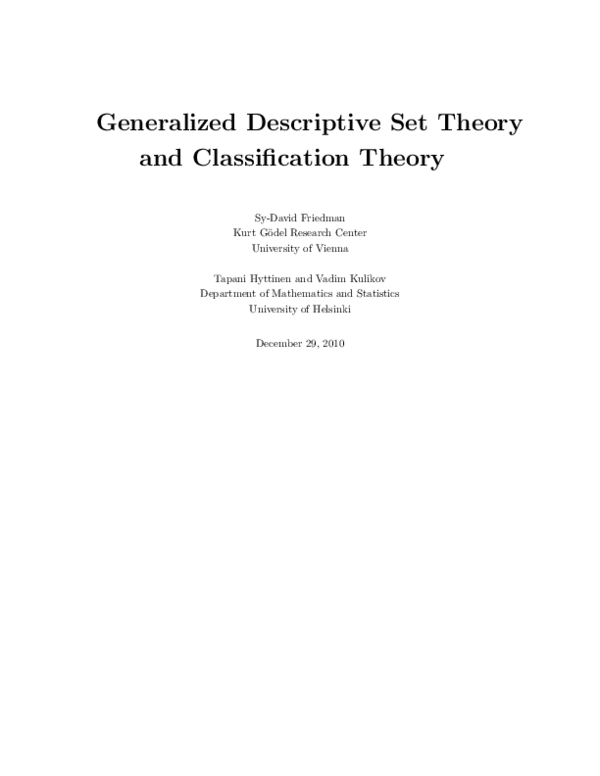 Pdf Generalized Descriptive Set Theory And Classification Theory