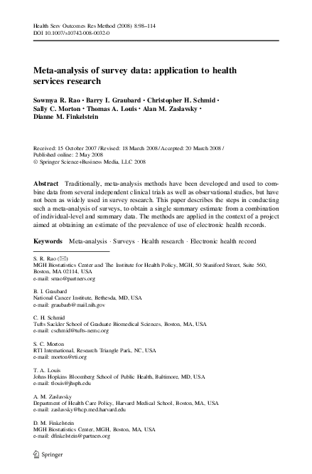 (PDF) Meta-analysis of survey data: application to health services research